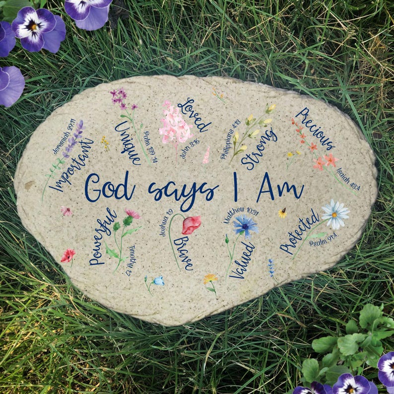 Personalized Christian Garden Stone, Bible Verse Gift, God Says I Am ...
