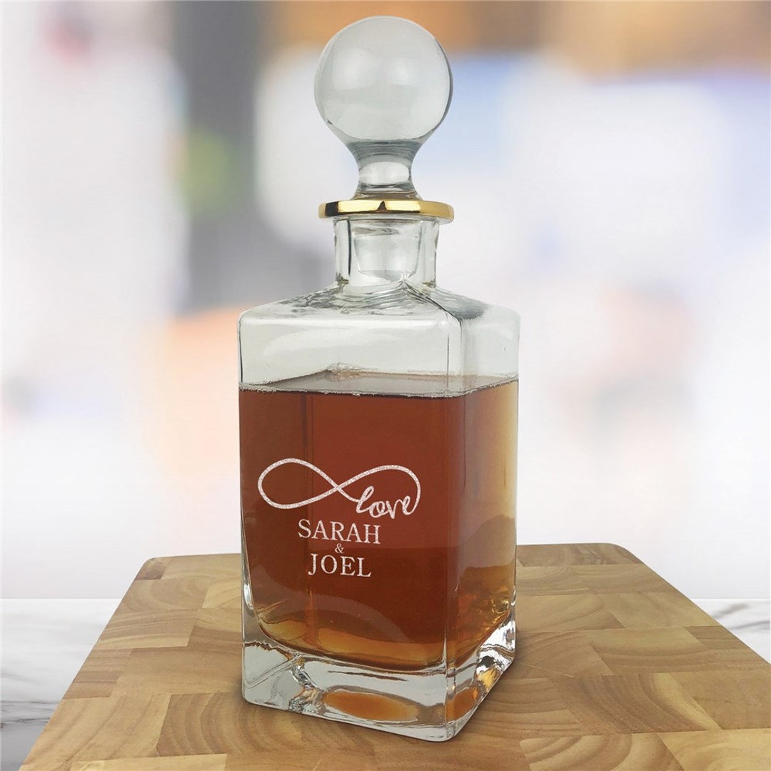 Engraved Infinity Love Gold Rim Decanter, Personalized Whiskey Decanter ...