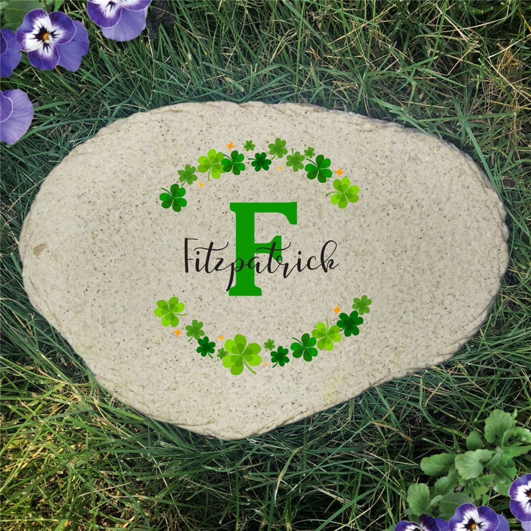 Personalized Name & Initial Shamrocks Flat Garden Stone, Outdoor Family ...