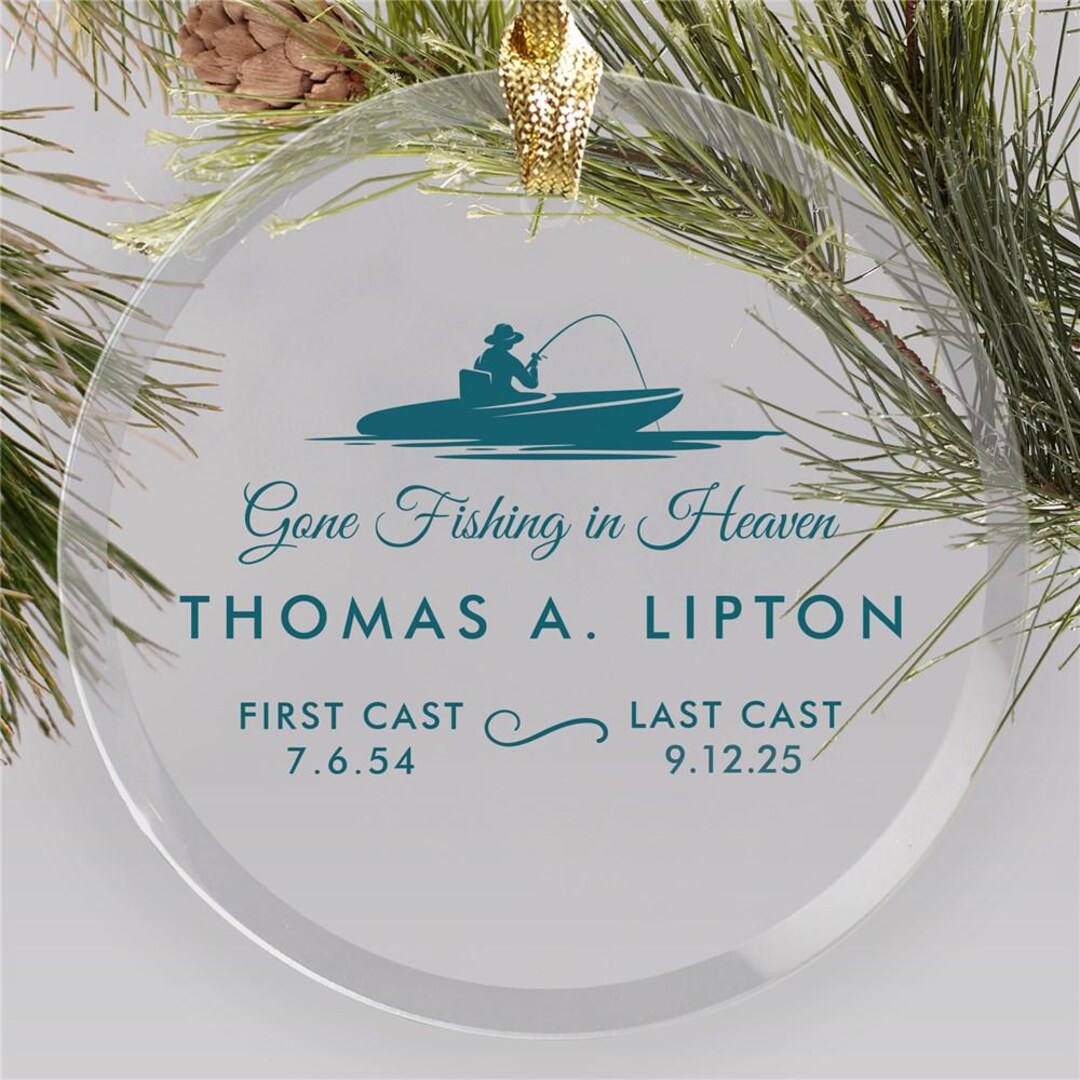 Gone Fishing in Heaven Round Glass Personalized Memorial Ornament ...