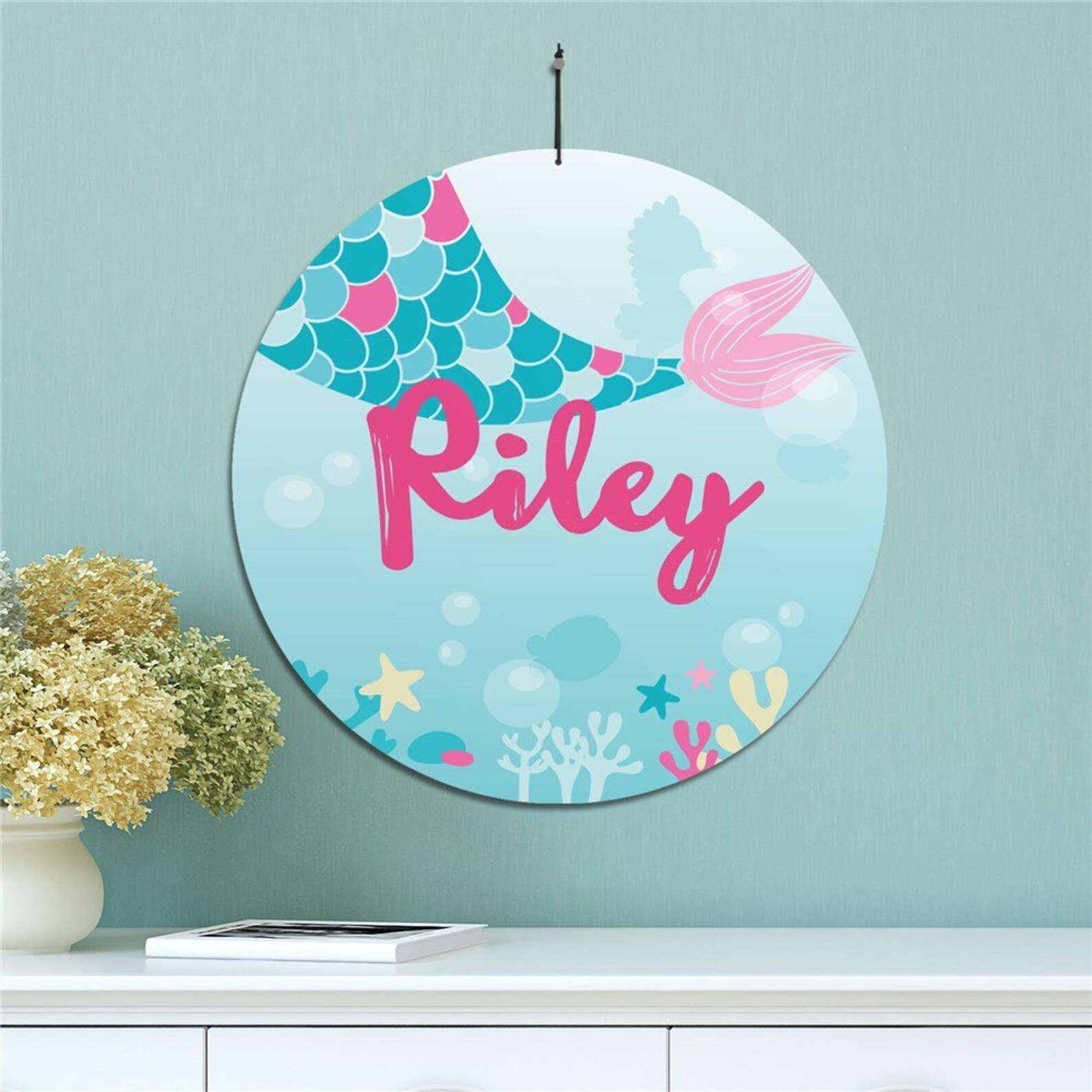 Round Personalized Mermaid Tail Sign Personalized Kids Sign | Etsy