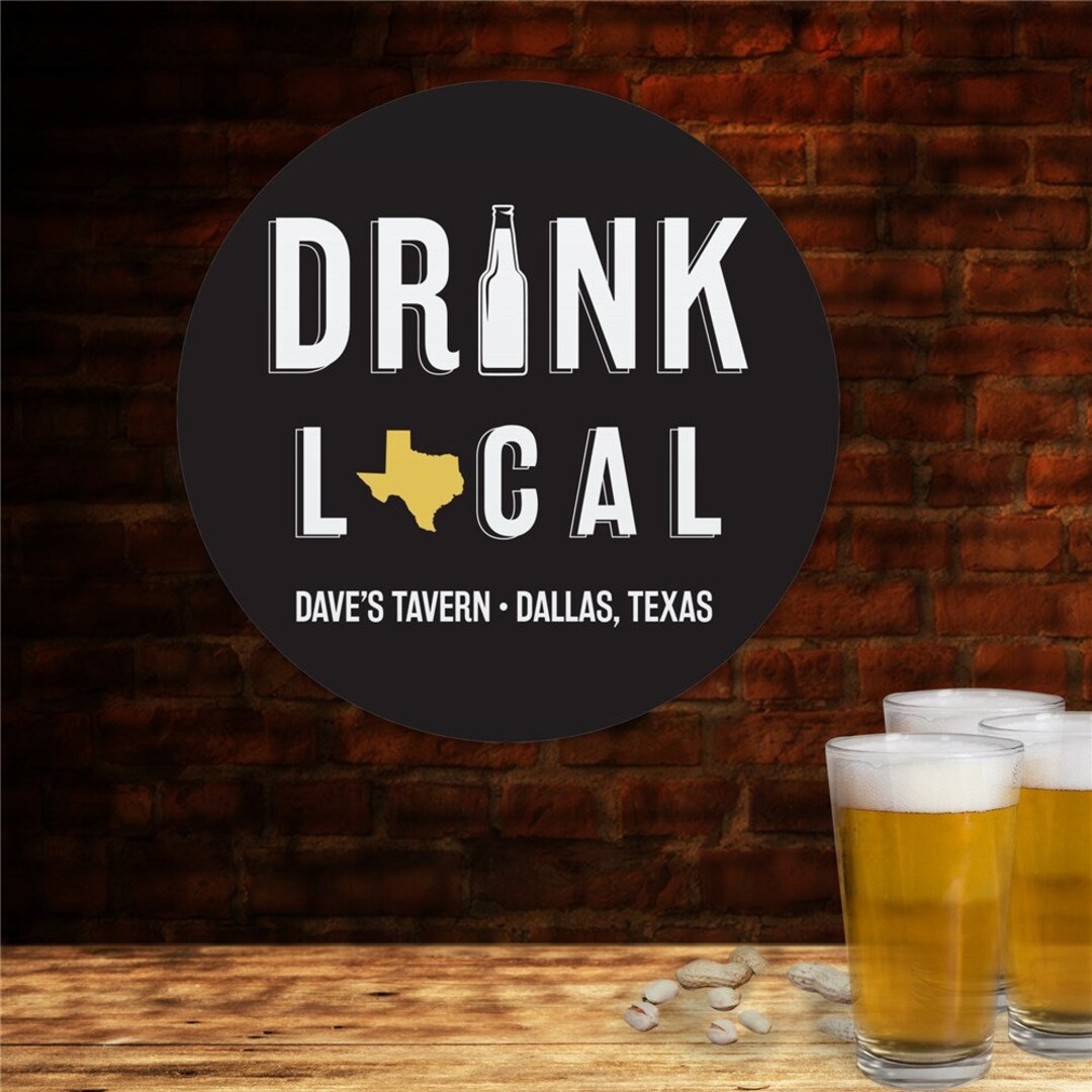 Personalized Drink Local Round Wall Sign, Home Decor, Family Name Sign ...