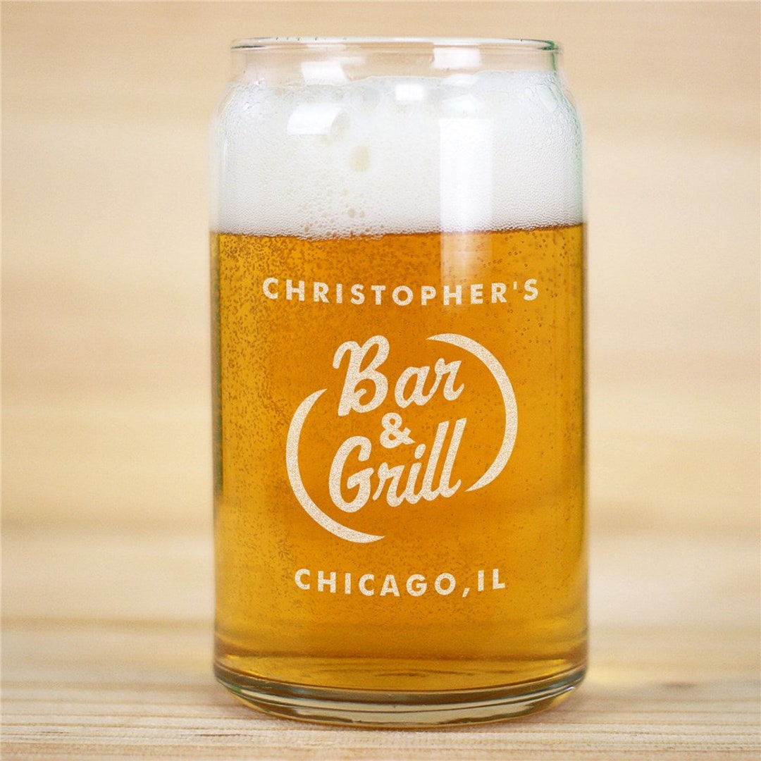 Bar and Grill Engraved Beer Can Glass, Beer Gifts, Custom Beer Can ...