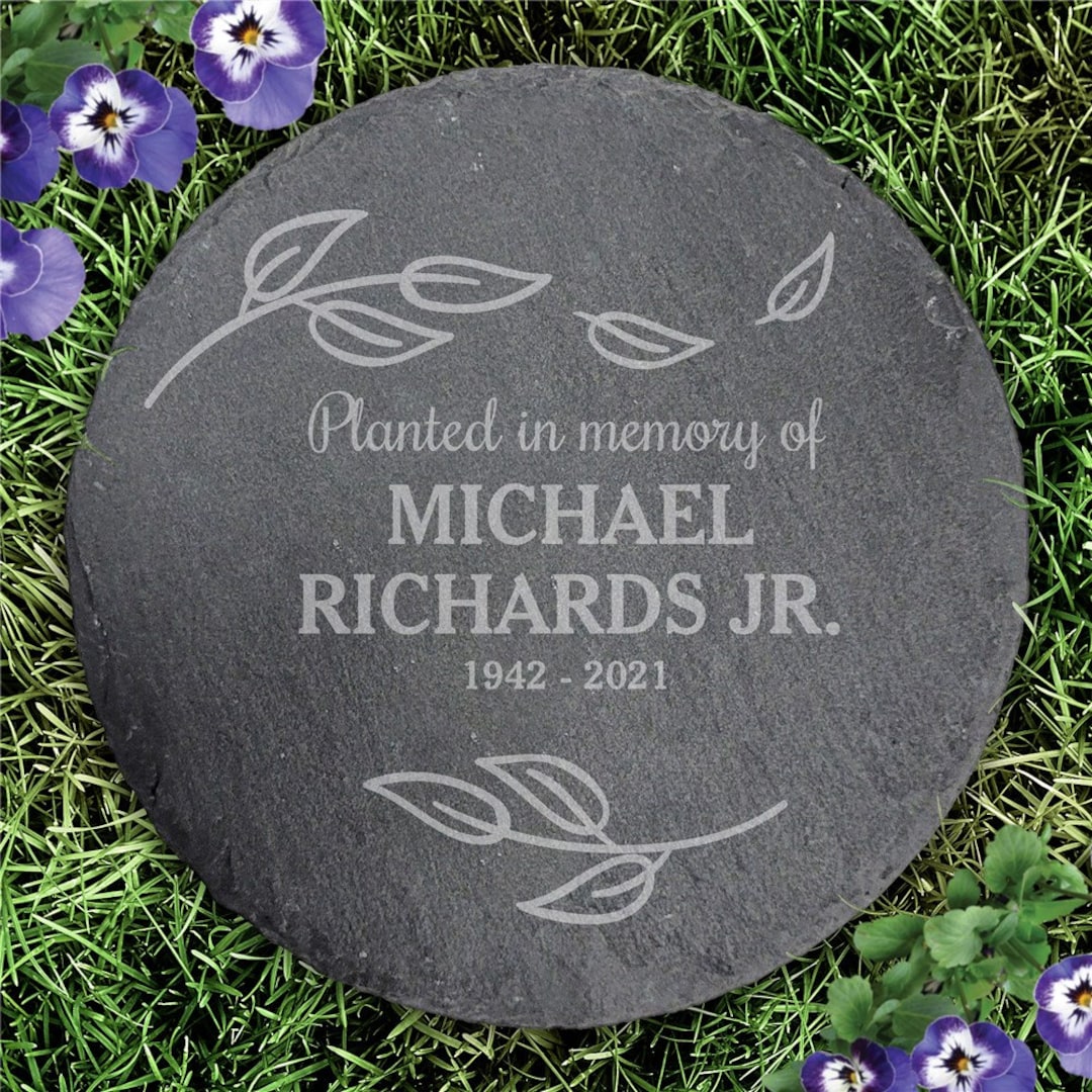 Engraved Memorial Round Slate Stone, Memorial Garden Stone, Heart Slate ...