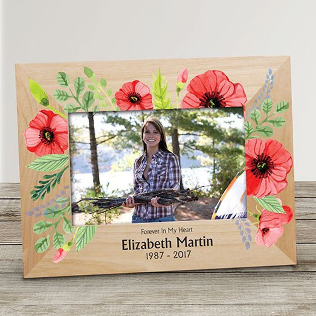 Floral Personalized Memorial Frame, Memorial Gift, Wooden Frame ...