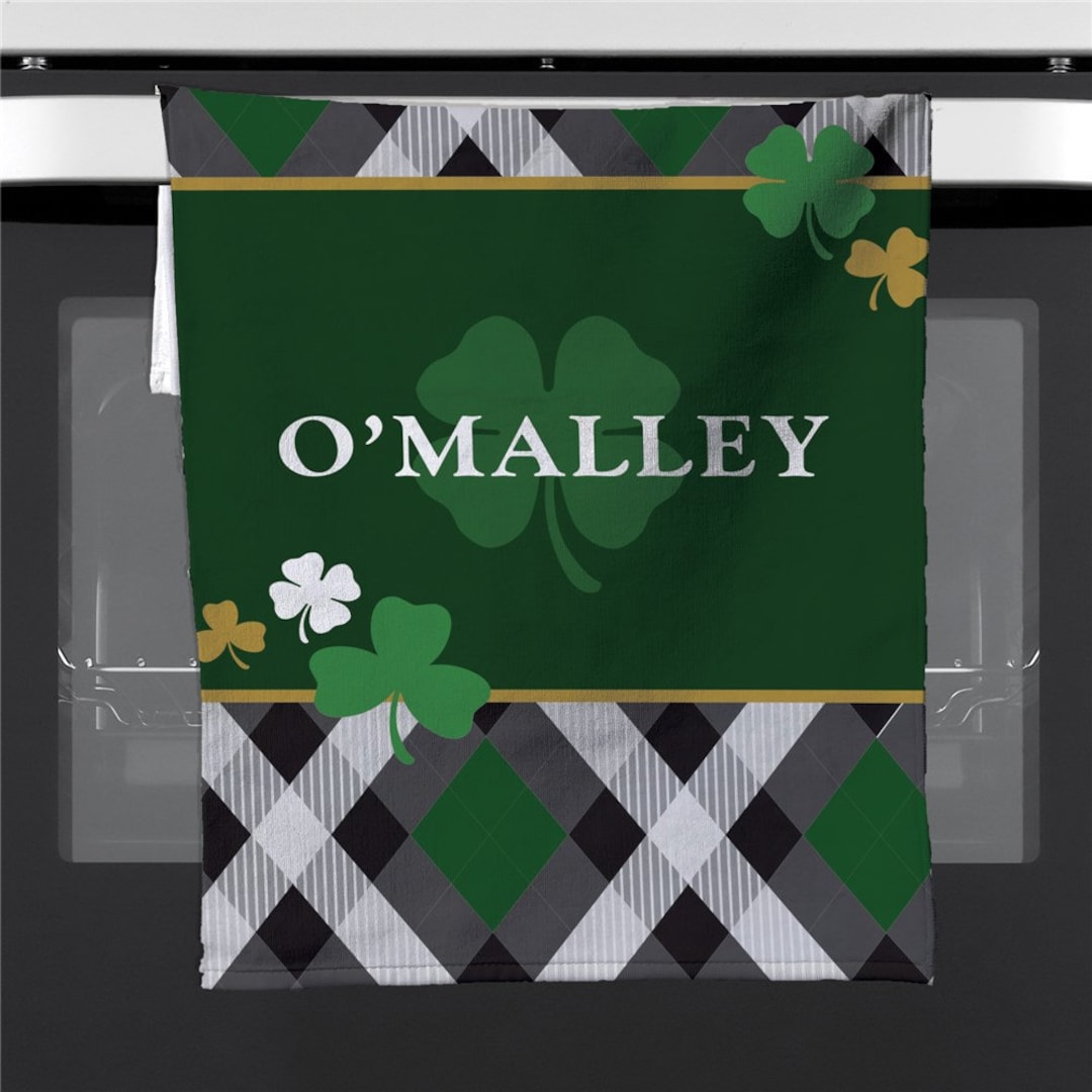 Personalized Irish Plaid Dish Towel, Shamrock Towel, Hand Towel, Irish ...