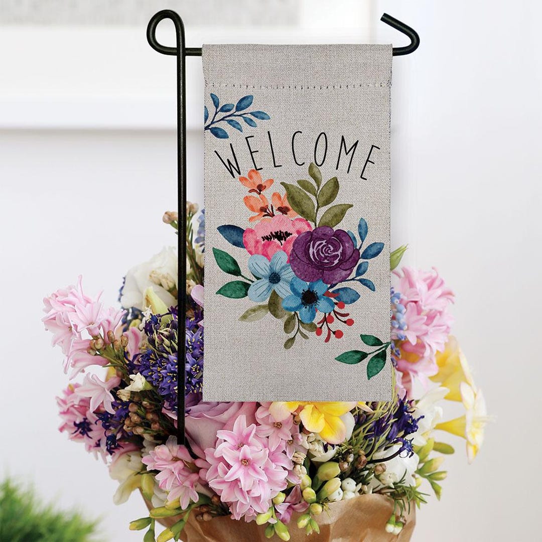 Welcome Flag, Floral Garden Flag, Small Garden Flag, Welcome Flag ...