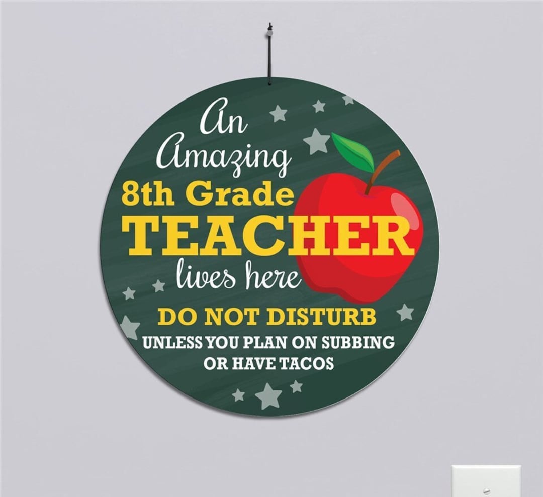 Personalized Teacher With Apple Round Sign, Classroom Decor, Elementary ...