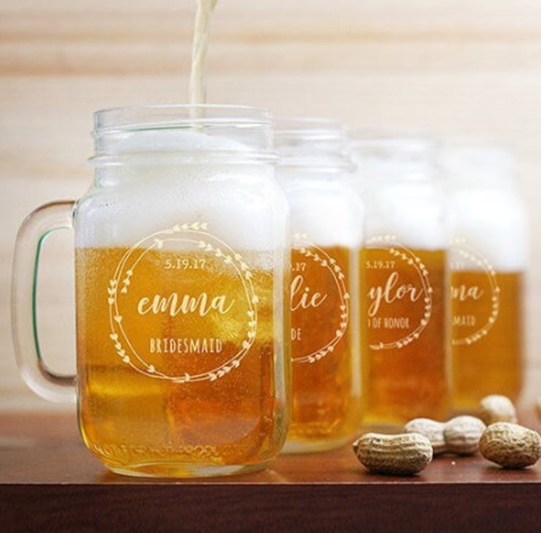 Engraved Bridal Party Mason Jar, Personalized Bridesmaid Gift, Maid of ...