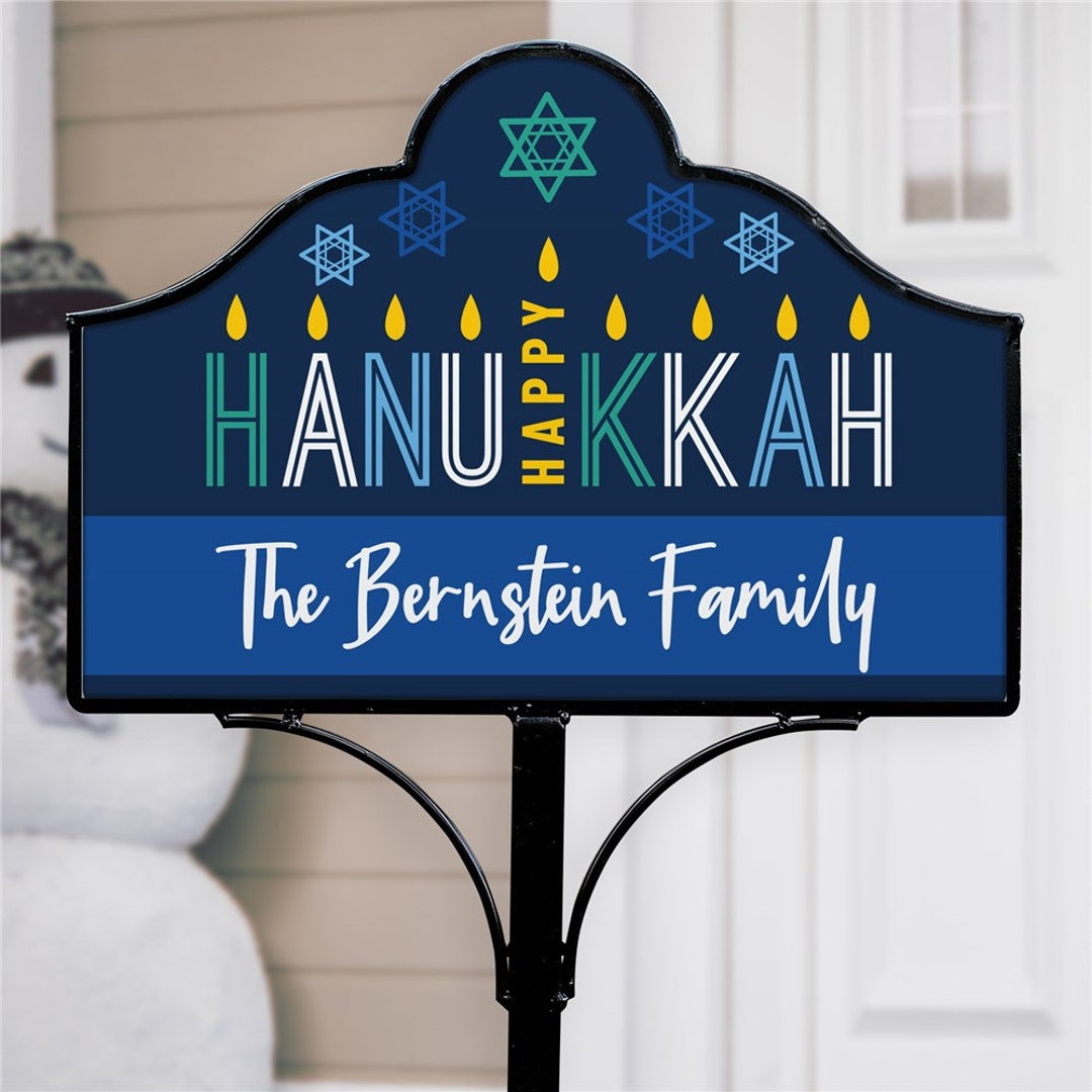 Personalized Menorah Happy Hanukkah Magnetic Yard Sign Set, Hanukkah ...