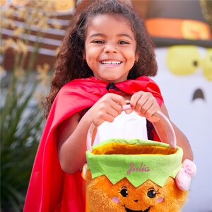 Trick or Treat Bag, Personalized Fuzzy Pumpkin Halloween Bucket, Trick ...
