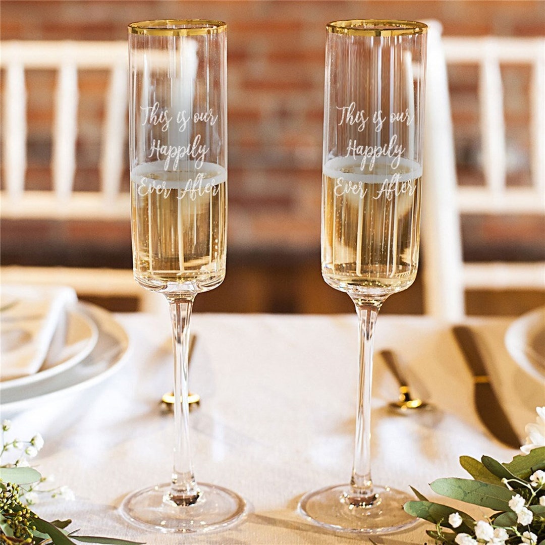 Engraved Any Message Gold Rim Champagne Flutes, Champagne Flutes ...
