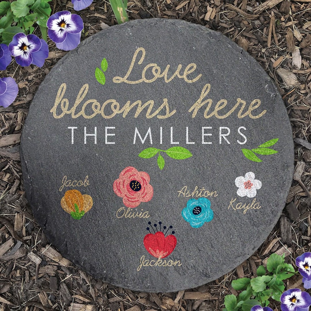 Personalized Garden Stone, Love Blooms Here Slate Stone, Flower Garden ...