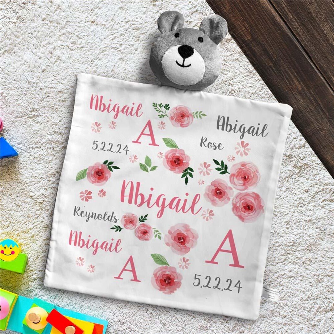 Personalized Pink Floral Bear Lovie, New Baby Gift, Baby Girl Gift ...