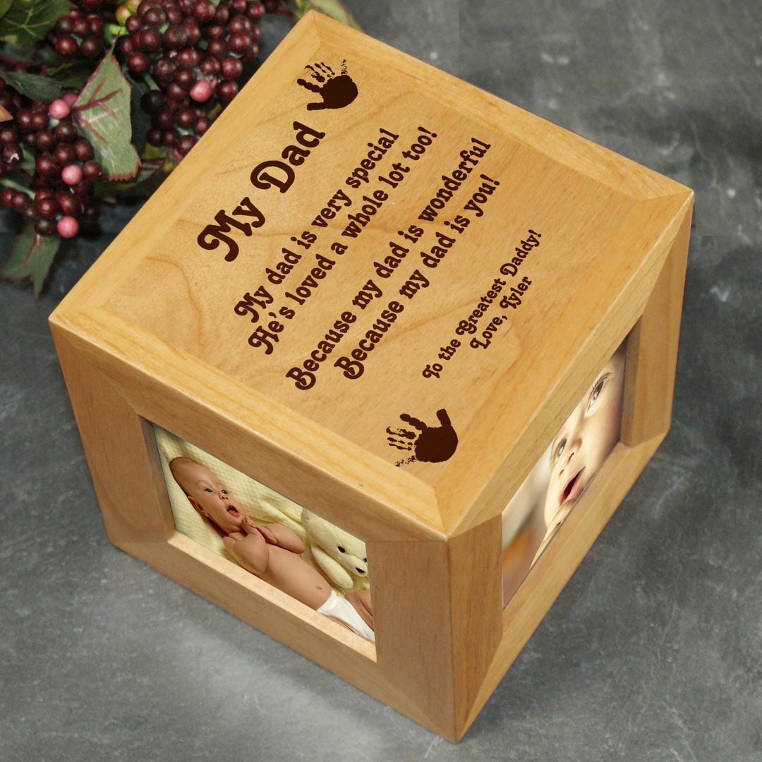 My Dad Engraved Photo Cube, Personalized Father’s Day Gift, Custom Wood ...