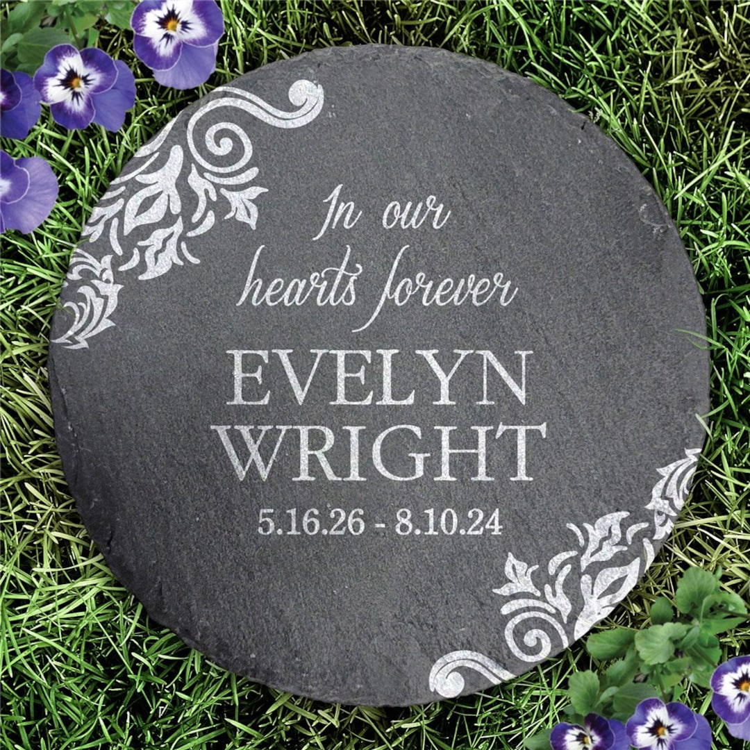 Engraved in Our Hearts Forever Round Slate Stone, Memorial Garden Stone ...