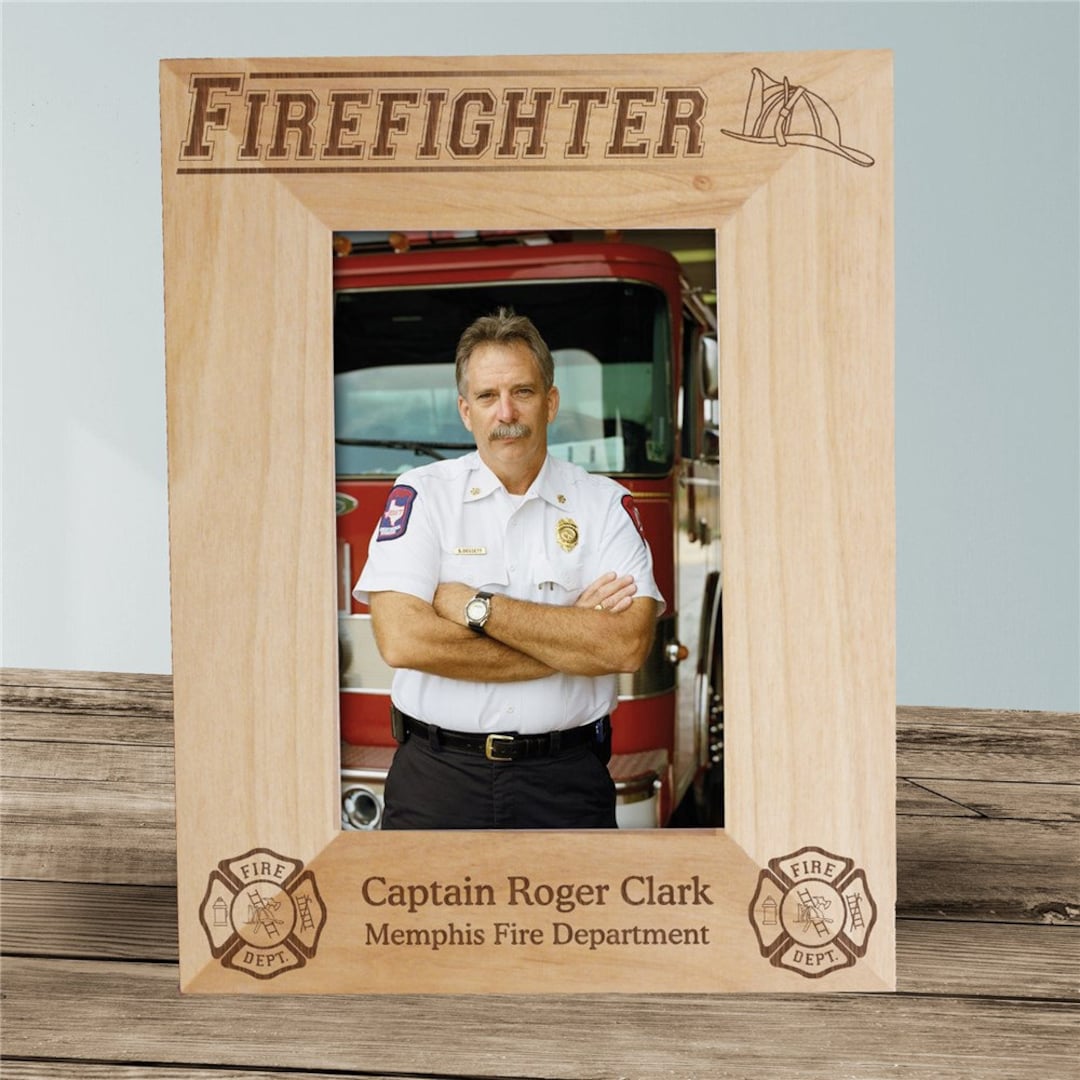 Engraved Firefighter Wood Picture Frame, Custom Frame, Personalized ...