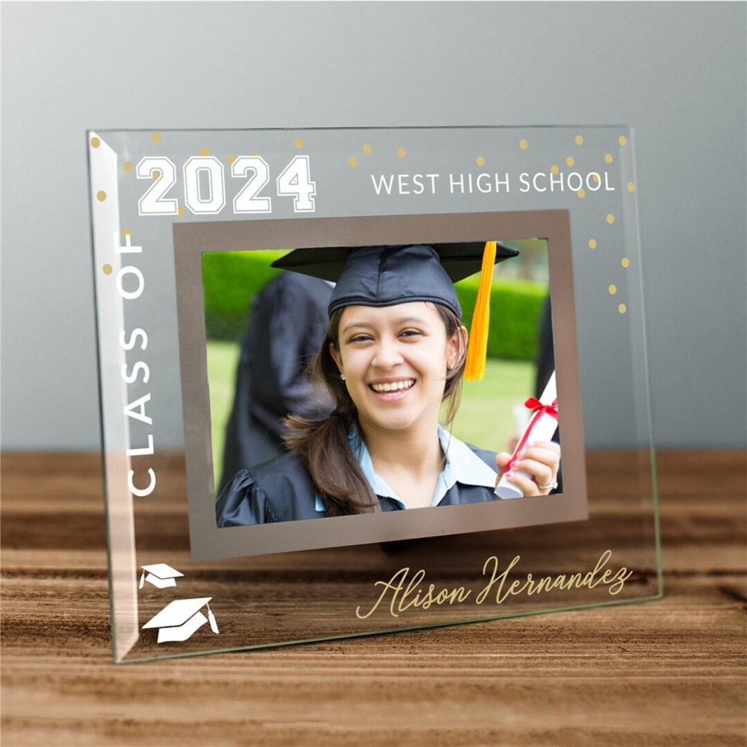 Personalized Class of With Hats Glass Frame, Holds 4x6 Photo, Beveled ...