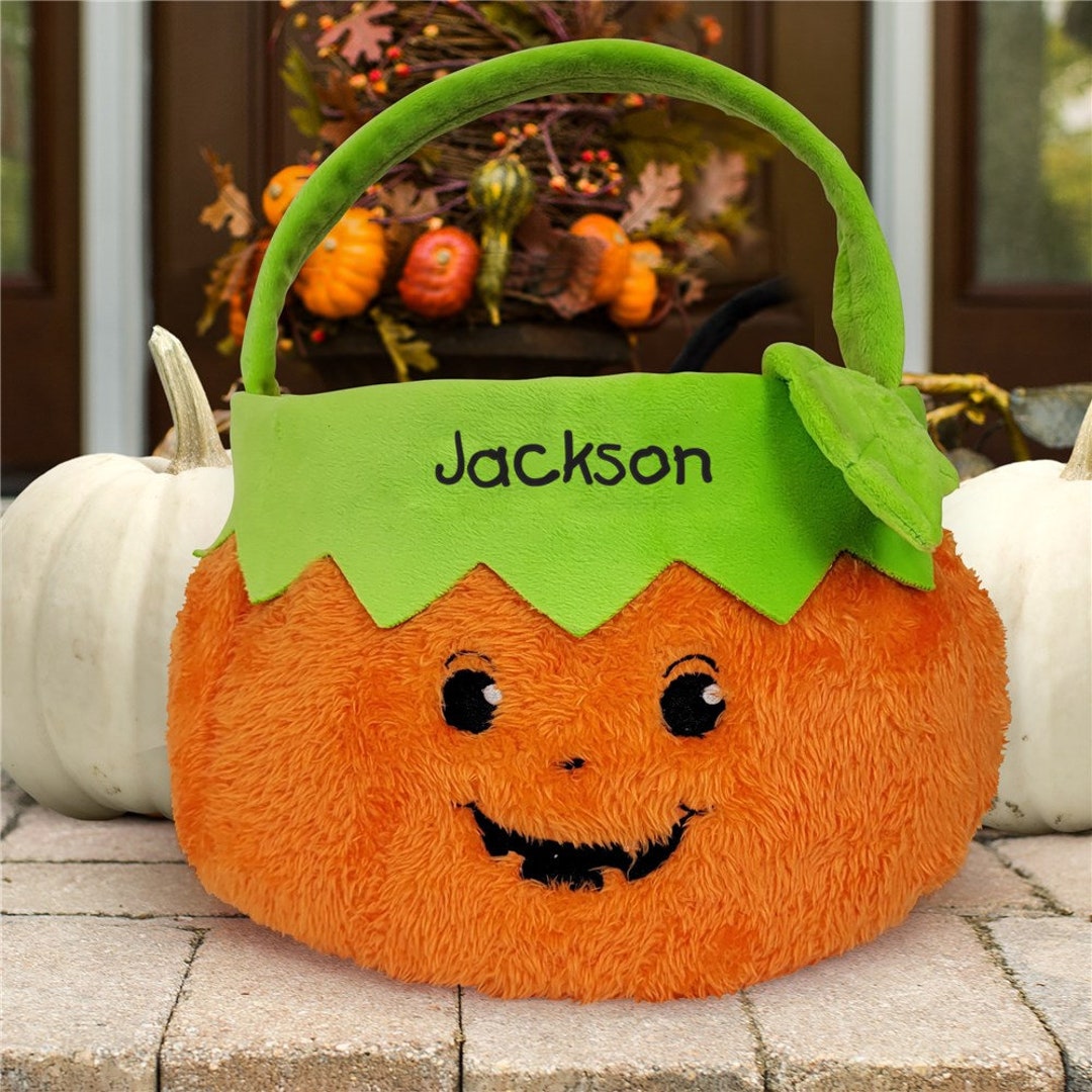 Fuzzy Pumpkin Personalized Trick or Treat Bag, Trick-or-treat ...