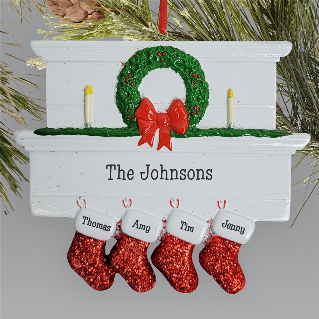 Stockings Family of 4 Personalized Ornament, Christmas Ornament, Family ...
