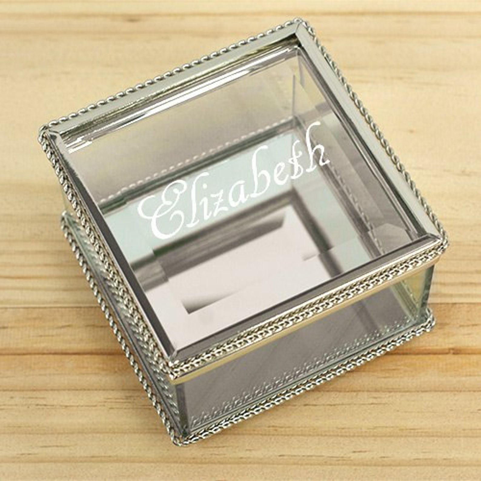 Glass Jewelry Box Engraved With Name Personalized Mirrored - Etsy