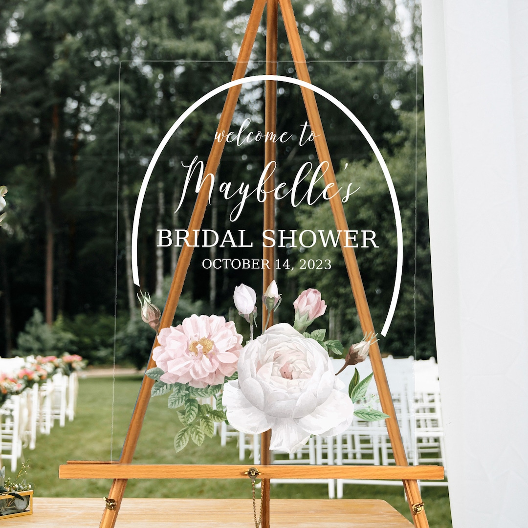 Personalized Acrylic Bridal Shower Welcome Sign With Floral Design ...
