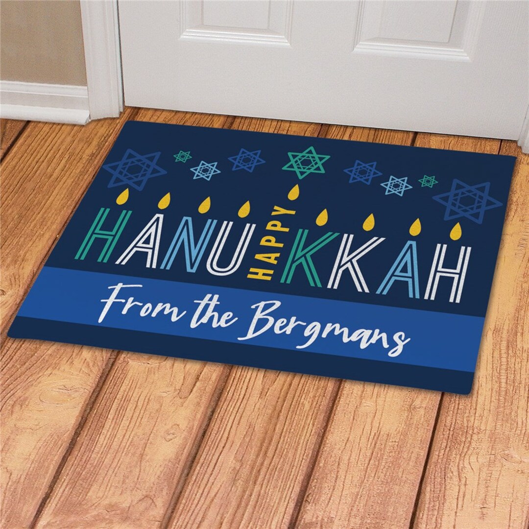 Personalized Menorah Happy Hanukkah Doormat, Hanukkah, Hanukkah Decor ...
