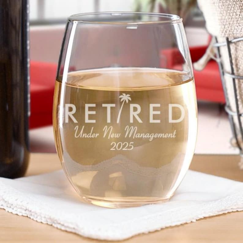 Engraved Retired Palm Tree Stemless Wine Glass, Retired, Wine Glass ...