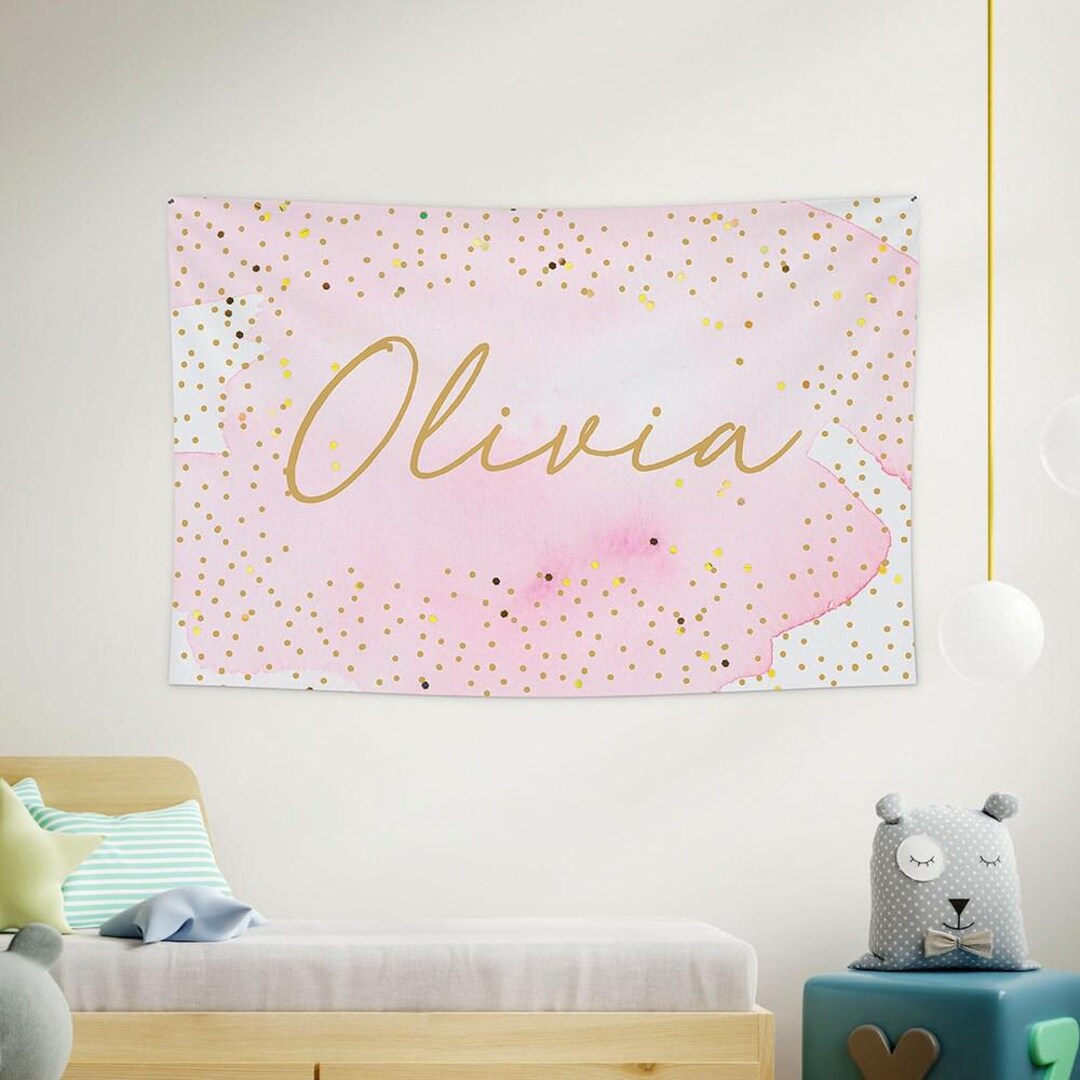 Personalized Tapestry With Name, Pink Wall Art for Girls Room, Nursery ...