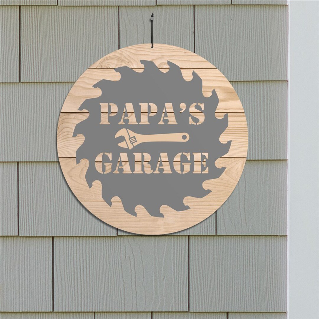 Personalized Papa's Garage Round Wall Sign, Personalized Father's Day Wall Sign, Personalized ...