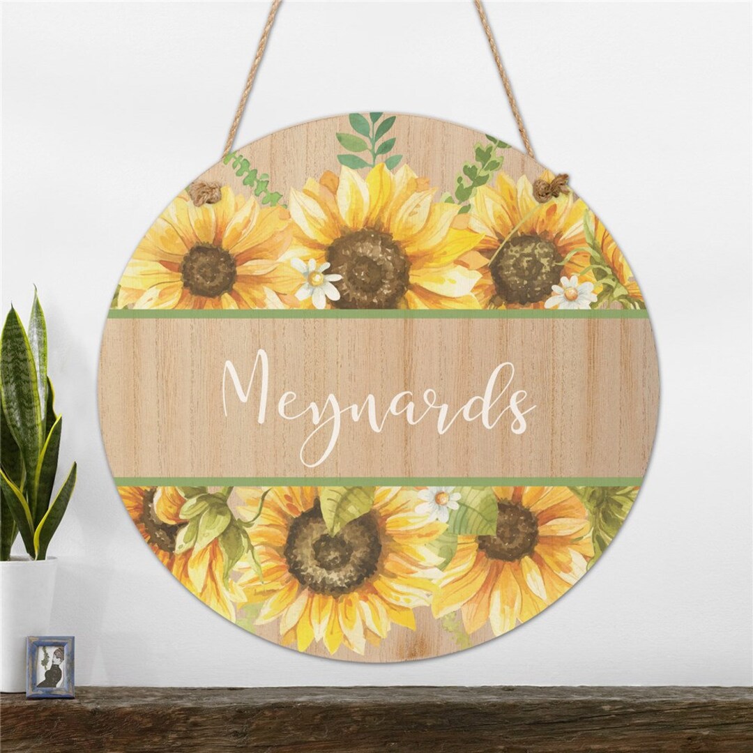 Personalized Sunflowers Round Wall Sign, Personalized Family Welcome ...