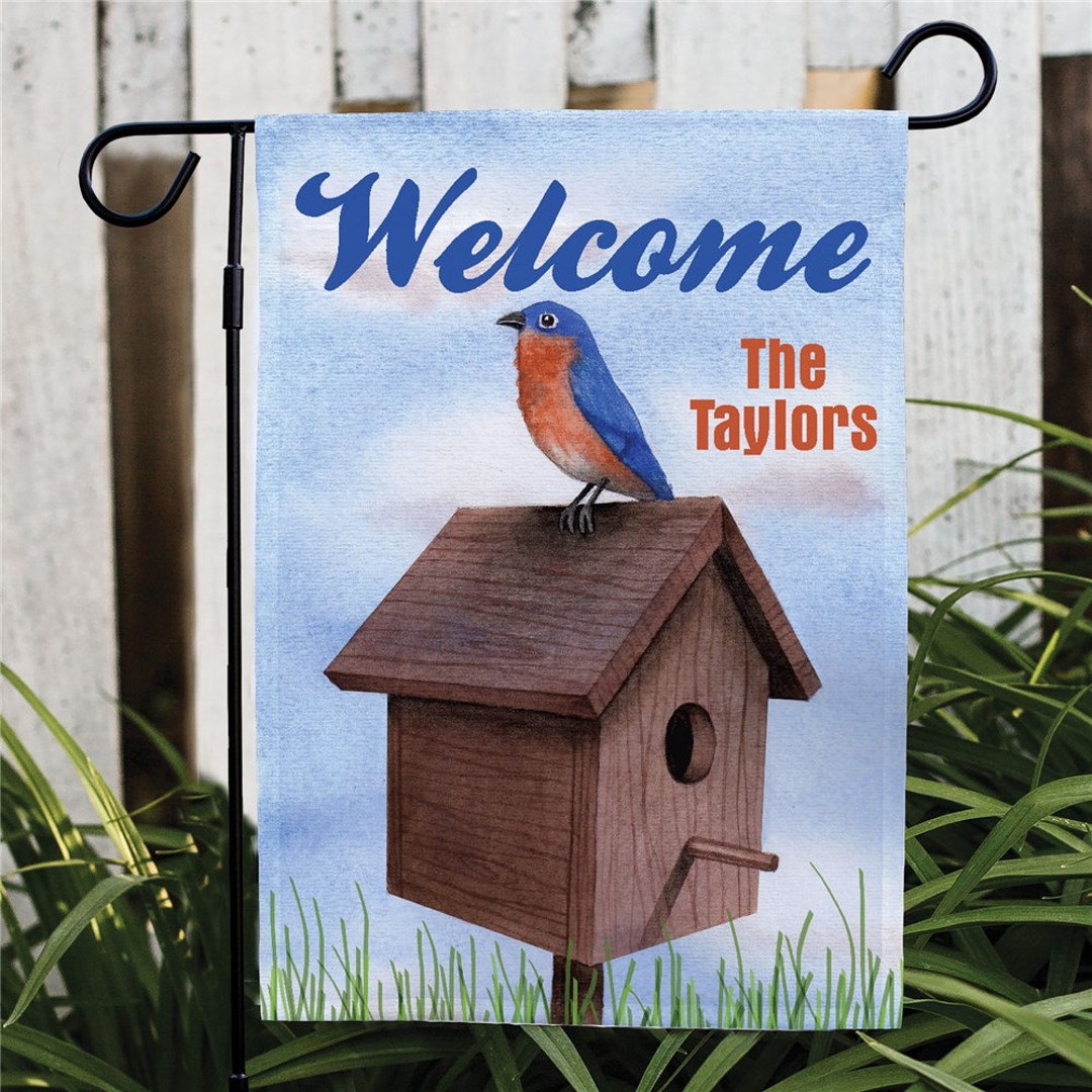 Personalized Blue Bird Welcome Garden Flag, Custom Double Sided Garden ...
