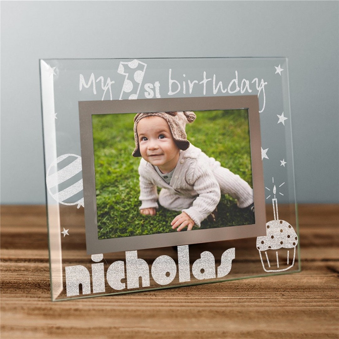 Engraved First Birthday Glass Picture Frame, First Birthday Keepsake ...