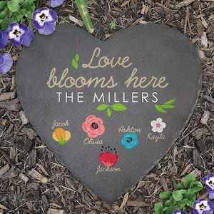 Personalized Garden Stone, Love Blooms Here Slate Stone, Flower Garden ...