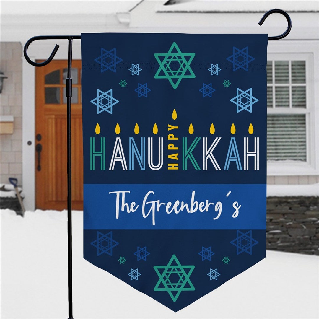 Personalized Menorah Happy Hanukkah Pennant Garden Flag, Personalized ...