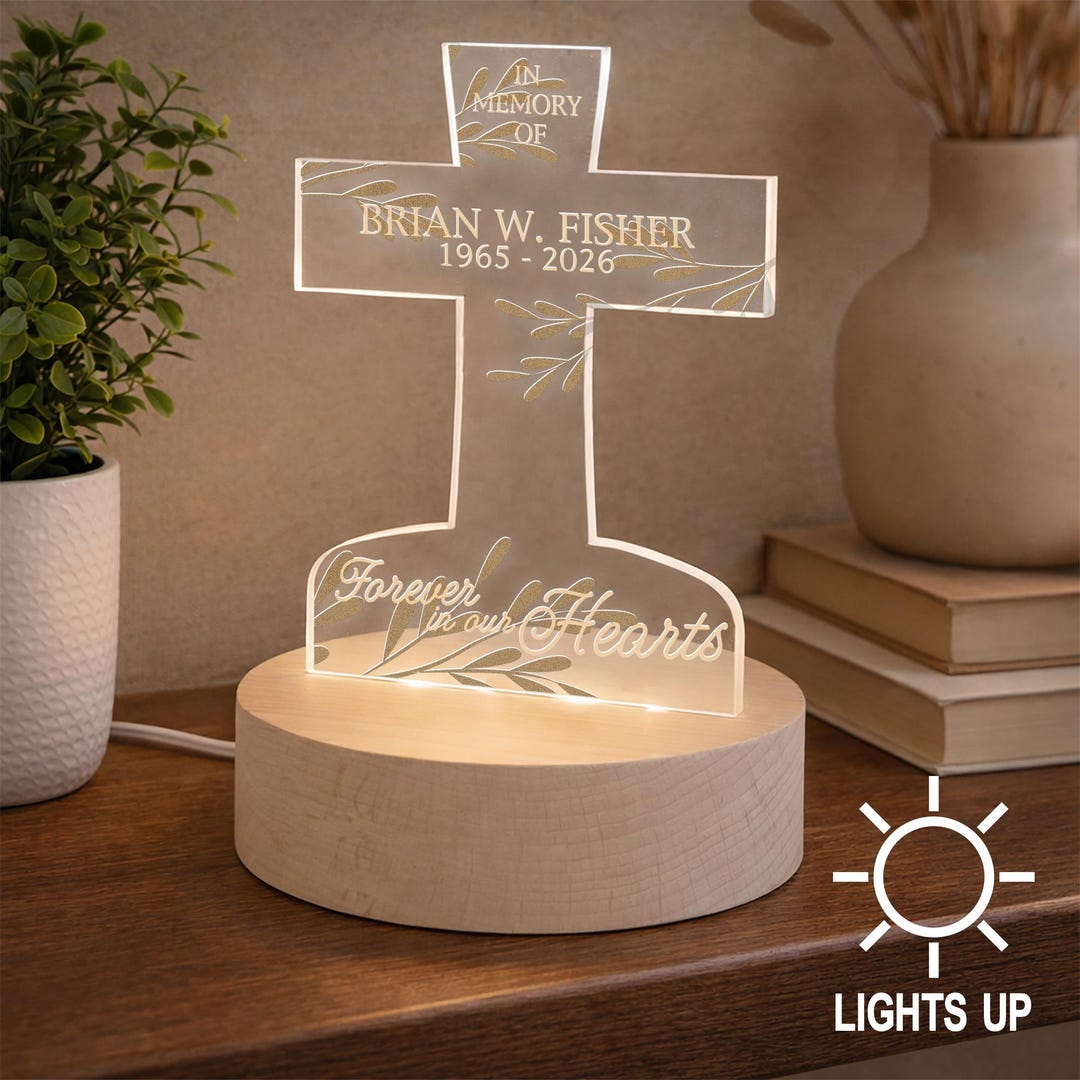Personalized LED Cross Memorial Sign, Loss of Loved One, Bereavement ...