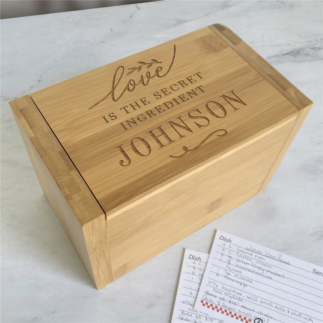 Engraved Secret Ingredient Recipe Box, Personalized Family Recipe Box ...