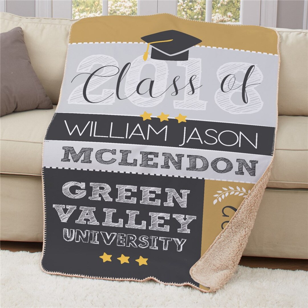Any School Graduation Sherpa Personalized Throw Blanket, Custom Grad ...