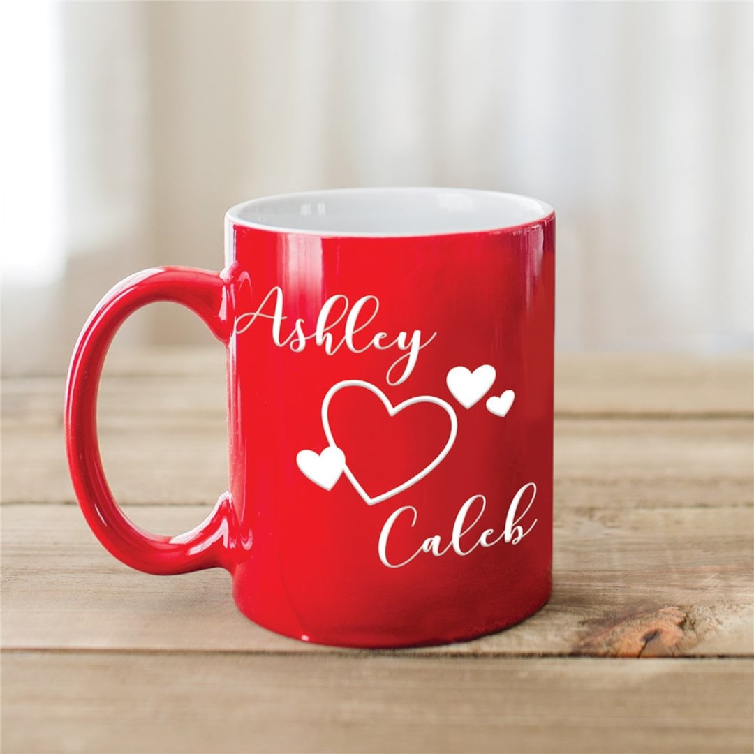 Couples Names With Heart Personalized Red Coffee Mug Engraved Mug