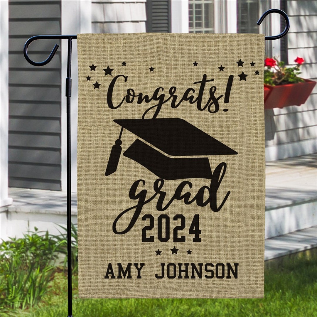 Personalized Congrats Grad Burlap Garden Flag, Graduation Garden Flag ...