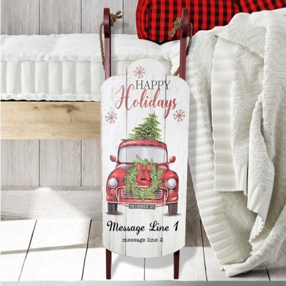 Engraved Happy Holidays Red Truck Sled Decor, Happy Holidays ...