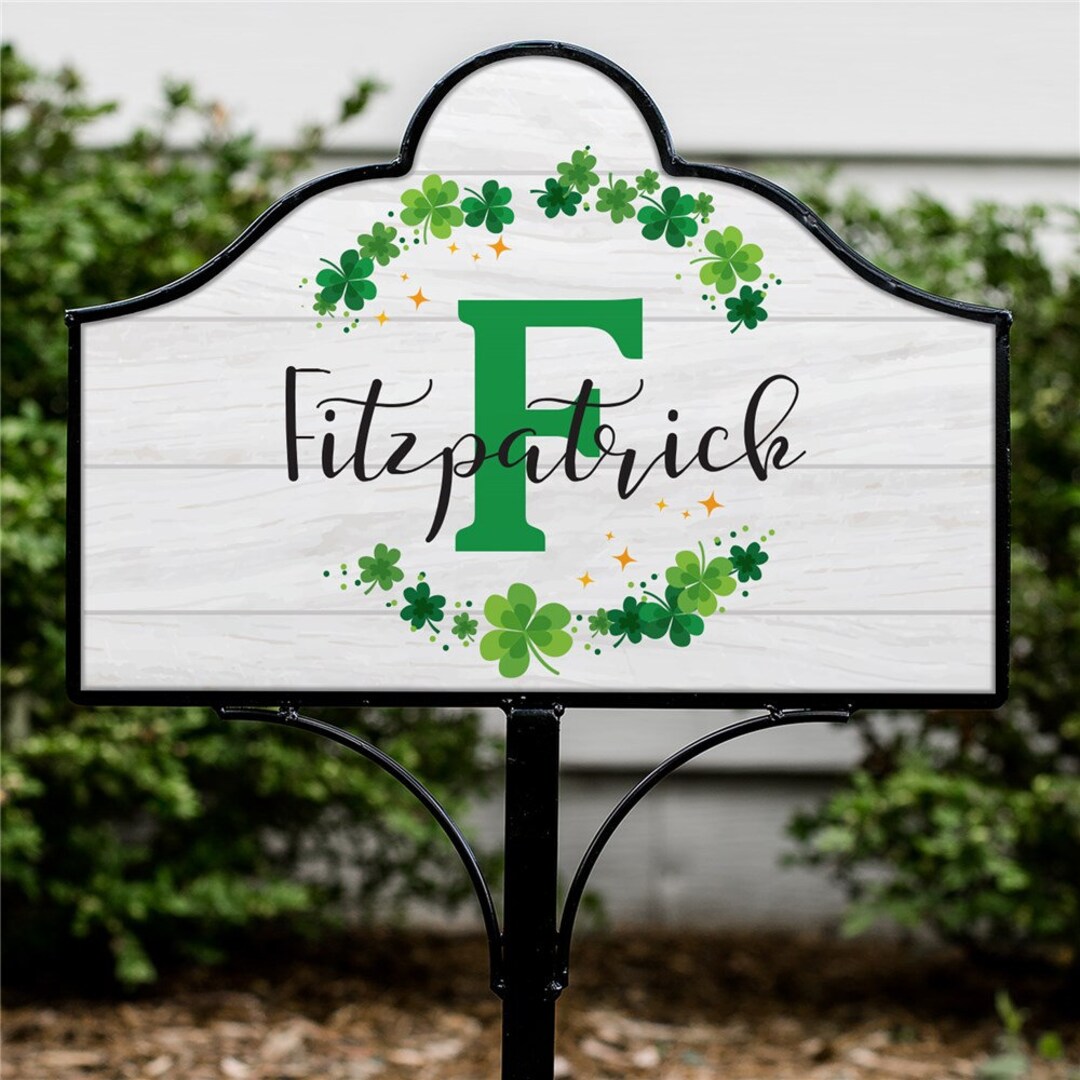 Personalized Name & Initial Shamrocks Magnetic Sign Set, Garden Stake ...