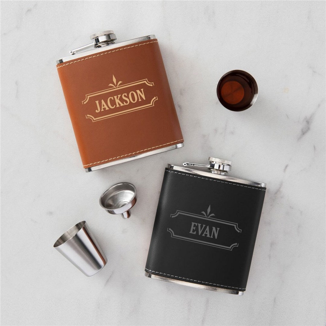 Ornate Border With Name Engraved Flask Set, Personalized Flask With ...