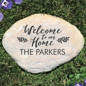 Engraved Welcome to Our Home Garden Stone, Personalized Yard Decoration ...