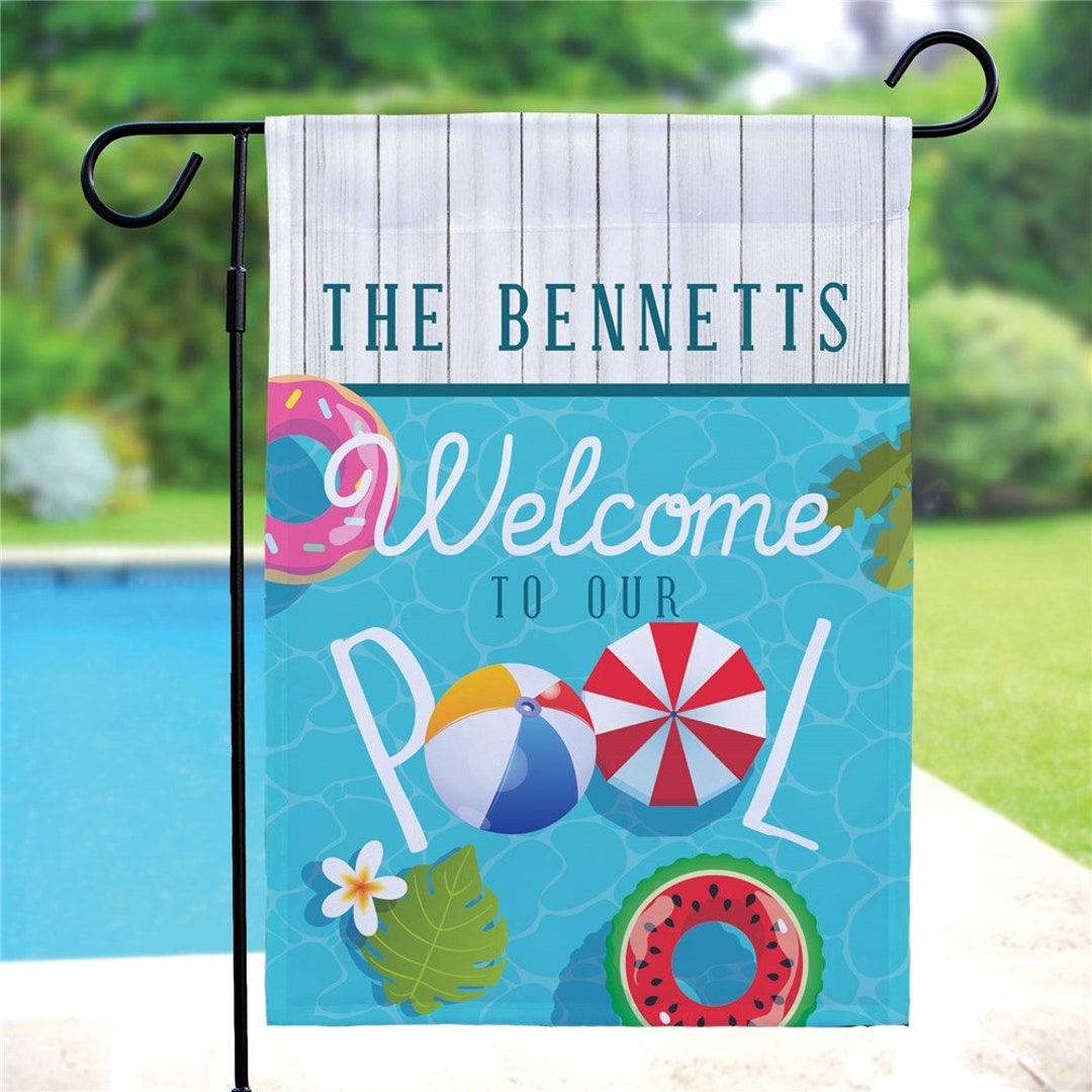Personalized Welcome to Our Pool Garden Flag, Custom Summer Pool Garden ...