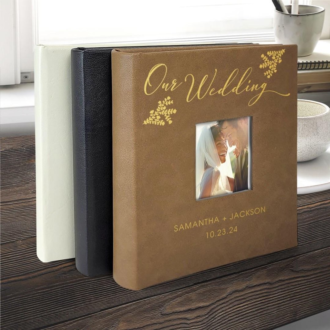 Personalized Wedding Photo Album, Engraved Wedding Leatherette Photo ...