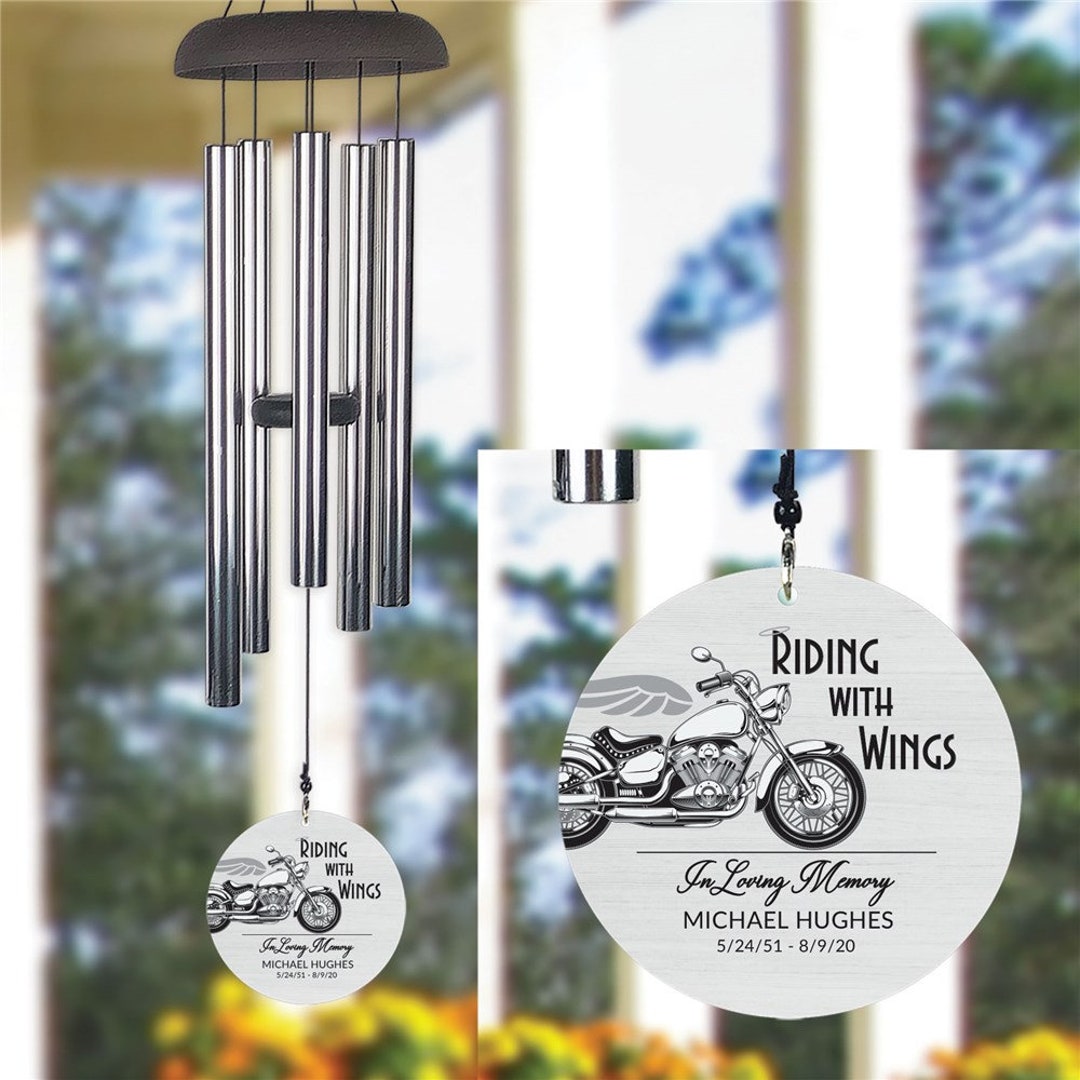 Personalized Riding With Wings Memorial Wind Chime, Custom Motorcycle ...
