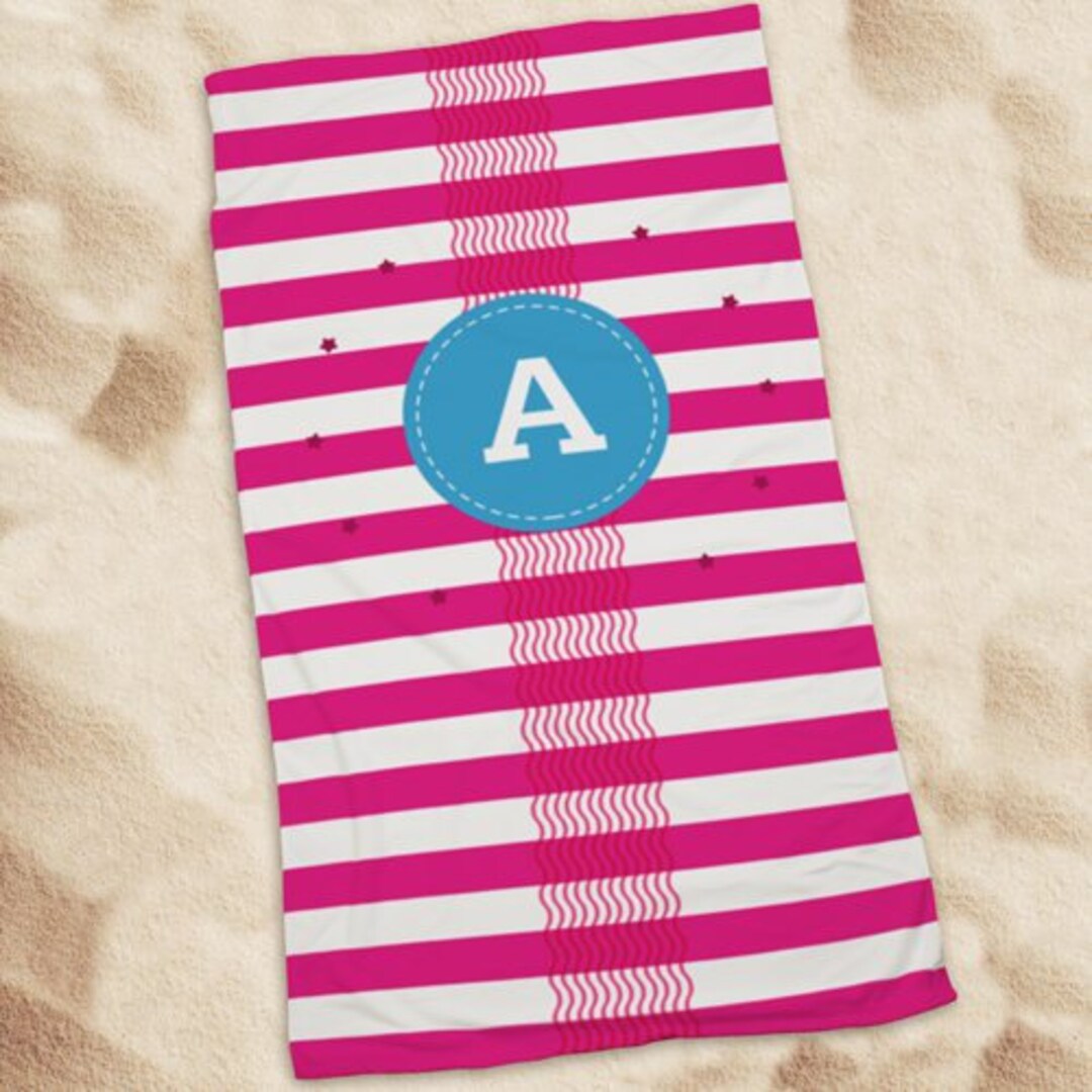 Personalized Hot Pink Waves & Stripes Beach Towel, Pink, Beach, Pool ...