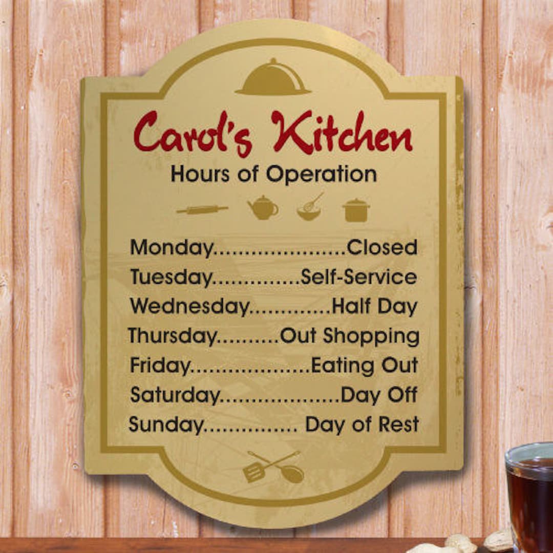 Hours of Operation Personalized Kitchen Wall Sign Kitchen - Etsy