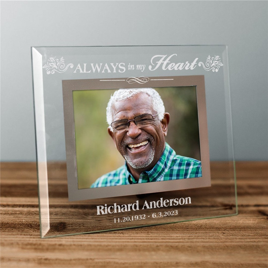 Always in My Heart Memorial Engraved Glass Frame, Memorial Picture ...